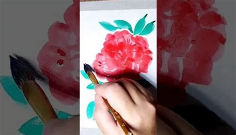 Красный цветок рисунок кистью для каллиграфии цветной тушью Смотреть онлайн в поиске