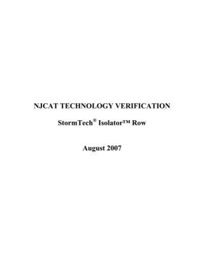 Njcat Technology Verification Stormtech Isolator™ Row