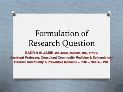 Formulation Of Research Questions Pptx