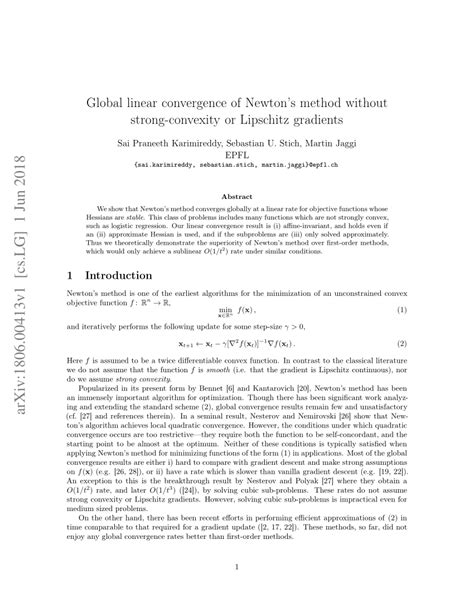 Pdf Global Linear Convergence Of Newtons Method Without Strong Convexity Or Lipschitz Gradients