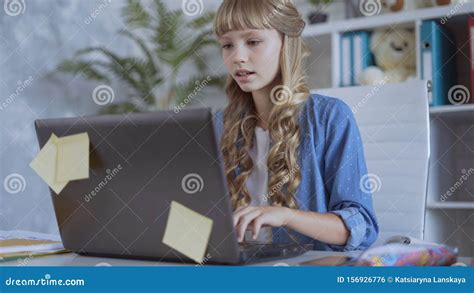 Cute 10 Years Old Girl Is Playing A Computer Game Intently 4k Stock