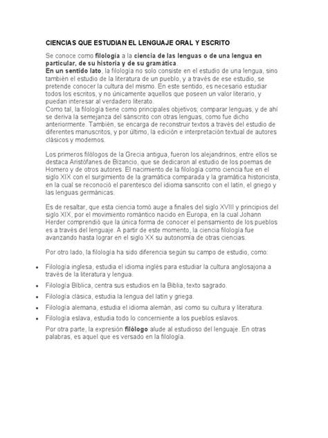Ciencias Que Estudian El Lenguaje Oral Y Escrito Pdf