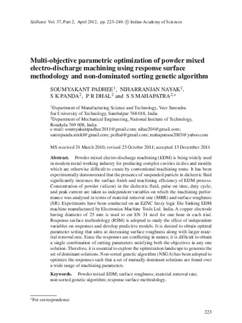 Pdf Multi Objective Parametric Optimization Of Powder Mixed Electro Discharge Machining Using
