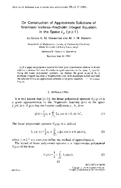 Pdf On Construction Of Approximate Solutions Of Nonlinear Volterra Fredholm Integral Equation