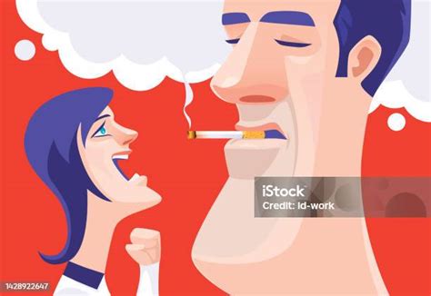 Femme En Colère Blâmant Lhomme Fumeur Vecteurs Libres De Droits Et Plus