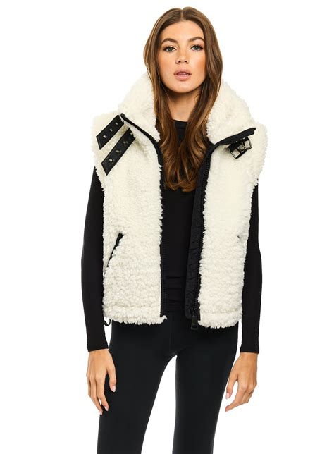 Sam New York Womens Drawstring Hem Sherpa Vest In White Sam