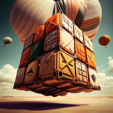 Cargo Container Transportation By Parachute To Deliver Cargo Delivery