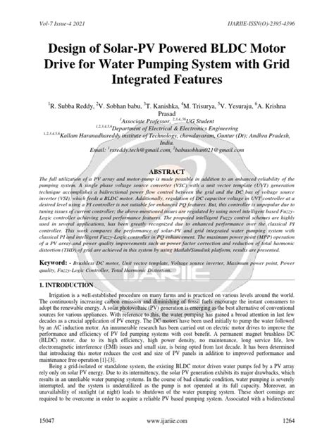 Design Of Solar Pv Powered Bldc Motor Drive For Water Pumping System