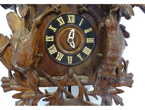 Cuckoo Clock Carved Wood Wall Clock Black Forest Deer Hare Xix