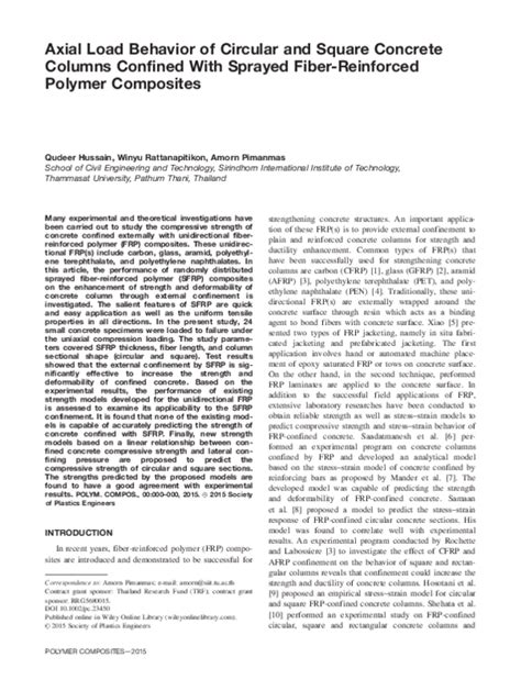 Pdf Axial Load Behavior Of Circular And Square Concrete Columns Confined With Sprayed Fiber