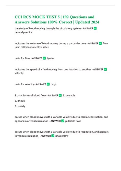 CCI RCS MOCK TEST 5 192 Questions And Answers Solutions 100 Correct Updated 2024 CCI RCS