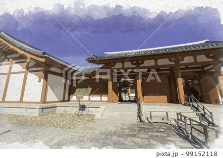 水彩画風 法隆寺 大宝蔵院 奈良県生駒郡斑鳩町のイラスト素材 99152118 PIXTA