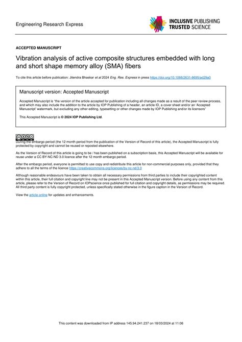 Pdf Vibration Analysis Of Active Composite Structures Embedded With