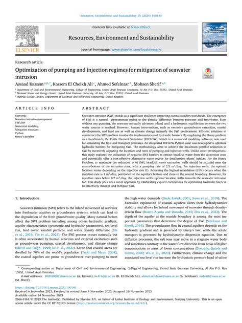 Pdf Optimization Of Pumping And Injection Regimes For Mitigation Of Seawater Intrusion