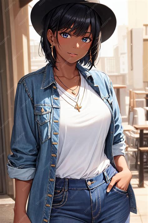 Premium Ai Image Anime Girl In A Hat And Jeans