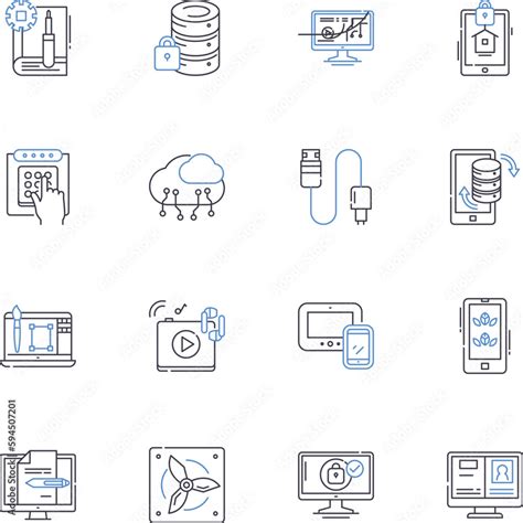 Gaming Industry Line Icons Collection Console Pc Gamer Virtual Adventure Online