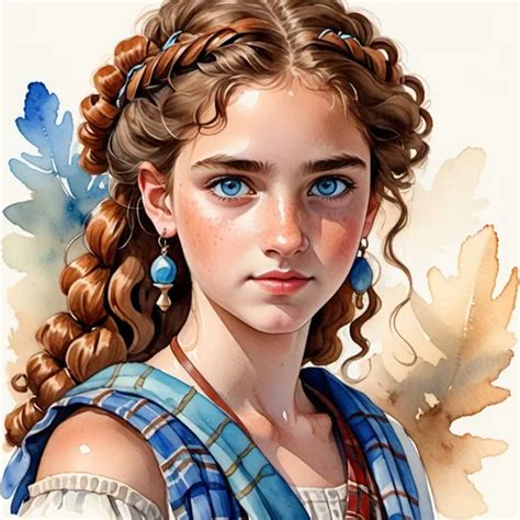 Watercolor Portrait Of A 15 Year Old Phoenician Girl
