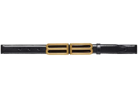 Balenciaga Bb Stretch Belt Black In Calfskin Leather With Aged Gold