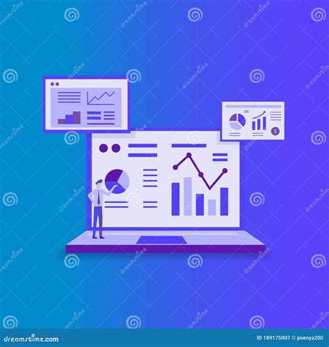 Statistics Charts Analysis On Computer Screen Monitoring Flat Vector
