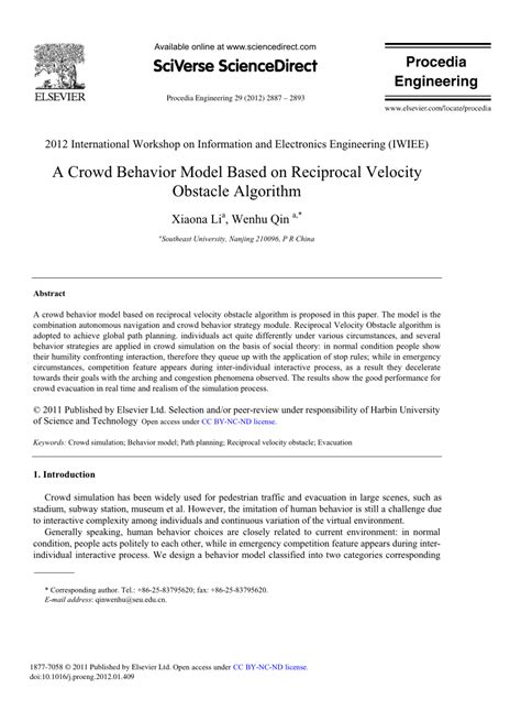 Pdf A Crowd Behavior Model Based On Reciprocal Velocity Obstacle Algorithm
