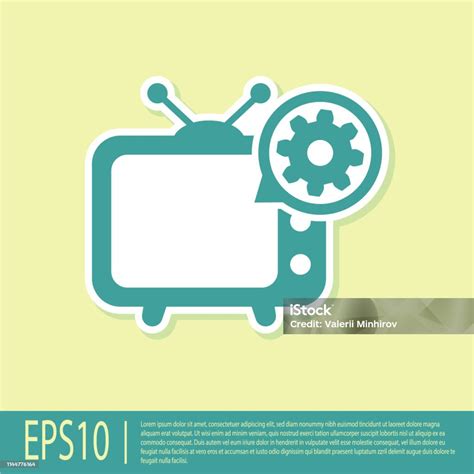 녹색 Tv와 노란색 배경에 고립 된 기어 아이콘입니다 텔레비전 서비스 개념입니다 조정 응용 프로그램 설정 옵션 유지 보수 수리