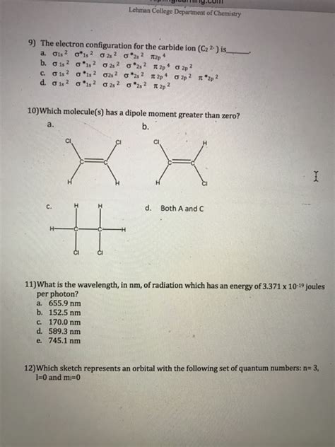 Solved The Electron Configuration For The Carbide Ion C2
