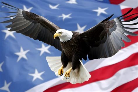 Premium Photo Majestic Bald Eagle Soaring In Front Of American Flag