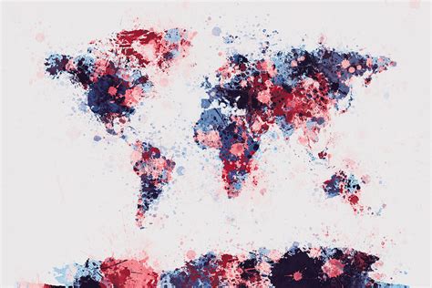 World Map Paint Splashes Digital Art By Michael Tompsett Fine Art America