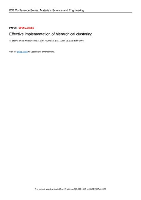 Pdf Effective Implementation Of Hierarchical Clustering