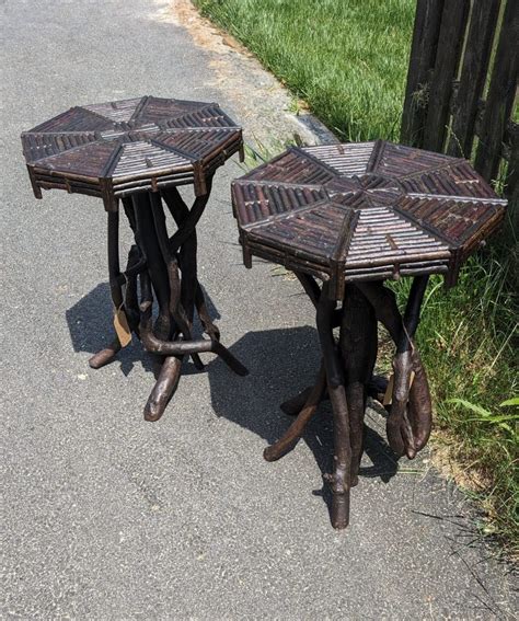 Mosaic Twig Accent Tables Pair L Post Rustics Adirondack Furniture
