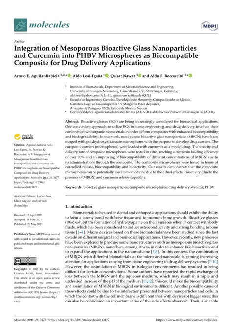 Pdf Integration Of Mesoporous Bioactive Glass Nanoparticles And Curcumin Into Phbv
