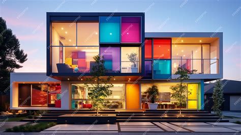 Premium Photo Brightly Lit Modern Home With Colorful Glass Windows