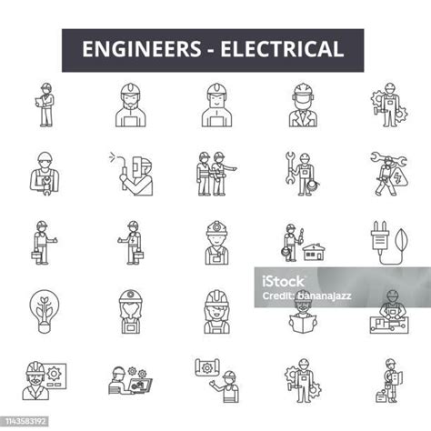 엔지니어 전기 라인 아이콘 기호 설정 벡터 엔지니어 전기 개요 개념 그림 전력 전기 에너지 전기 엔지니어 기술 금융에 대한 스톡 벡터 아트 및 기타 이미지 Istock