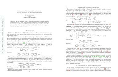 An Extension Of Lucas Theorem Papers With Code