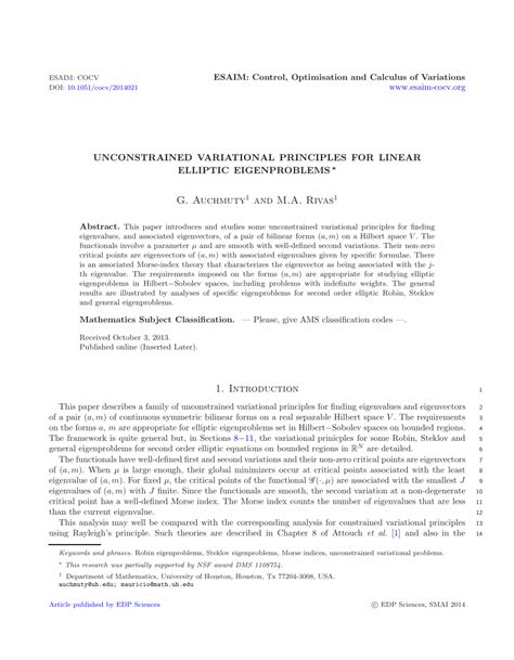 Pdf Variational Principles For Self Adjoint Elliptic Eigenproblems