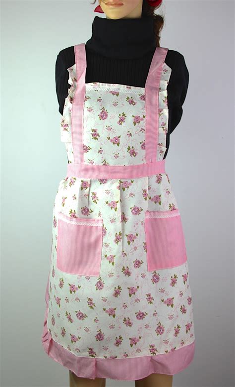 Rose Flower Pattern Women Chefs Cooking Cook Apron Tabard Twin Double