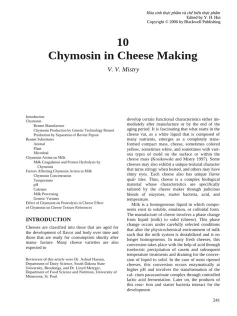 Chymosin In Cheese Making Pdf Pdf Cheese Cheesemaking