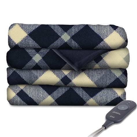 Sunbeam Microplush Electric Heated Warming Throw Blanket Grey Blue