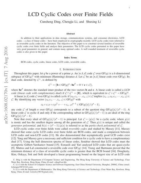 Pdf Lcd Cyclic Codes Over Finite Fields