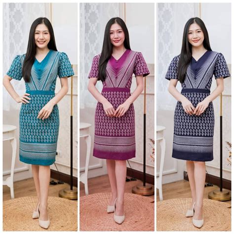 เดรสผ้าไทย เดรสลายขอเจ้าฟ้า พร้อมซับในซิปหลัง Shopee Thailand