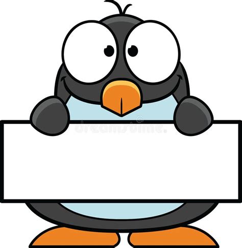 Nettes Karikatur Pinguin Holding Zeichen Vektor Abbildung