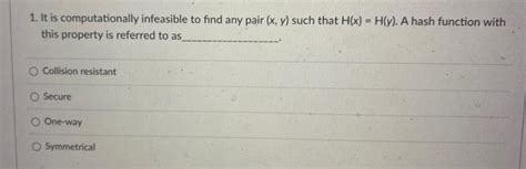 Solved 1 It Is Computationally Infeasible To Find Any Pair