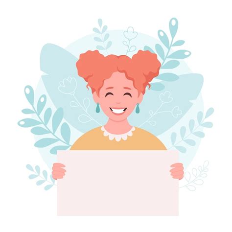 Premium Vector Woman Holding Empty Banner Smiling Woman With Empty