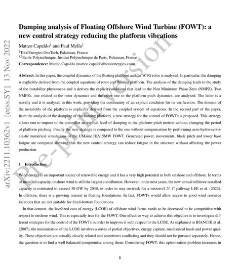 Pdf Damping Analysis Of Floating Offshore Wind Turbine Fowt A New Control Strategy Reducing