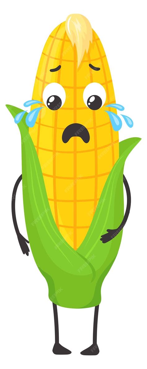 Premium Vector Crying Corn Character Cartoon Corncob With Sad Face