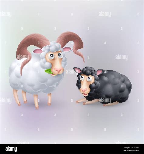 Cute And Funny Two Black And White Sheep Characters Cartoon Illustration Of Pair Sheep Perfect