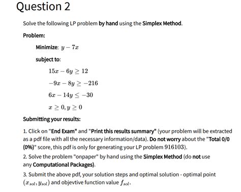Solved Question 2 Solve The Following Lp Problem By Hand