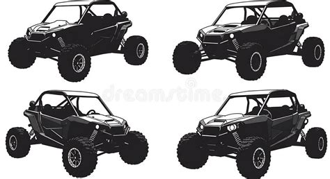 Four Illustrations Of All Terrain Vehicles Atvs Feature In Side By Side Configurations Stock
