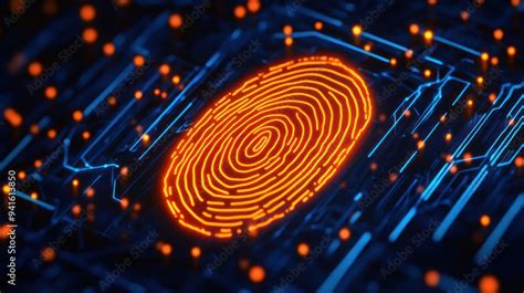 Digital Illustration Of An Orange Glowing Fingerprint On Digital