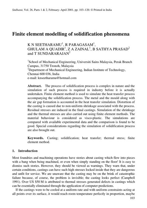 Pdf Finite Element Modeling Of Solidification Phenomena